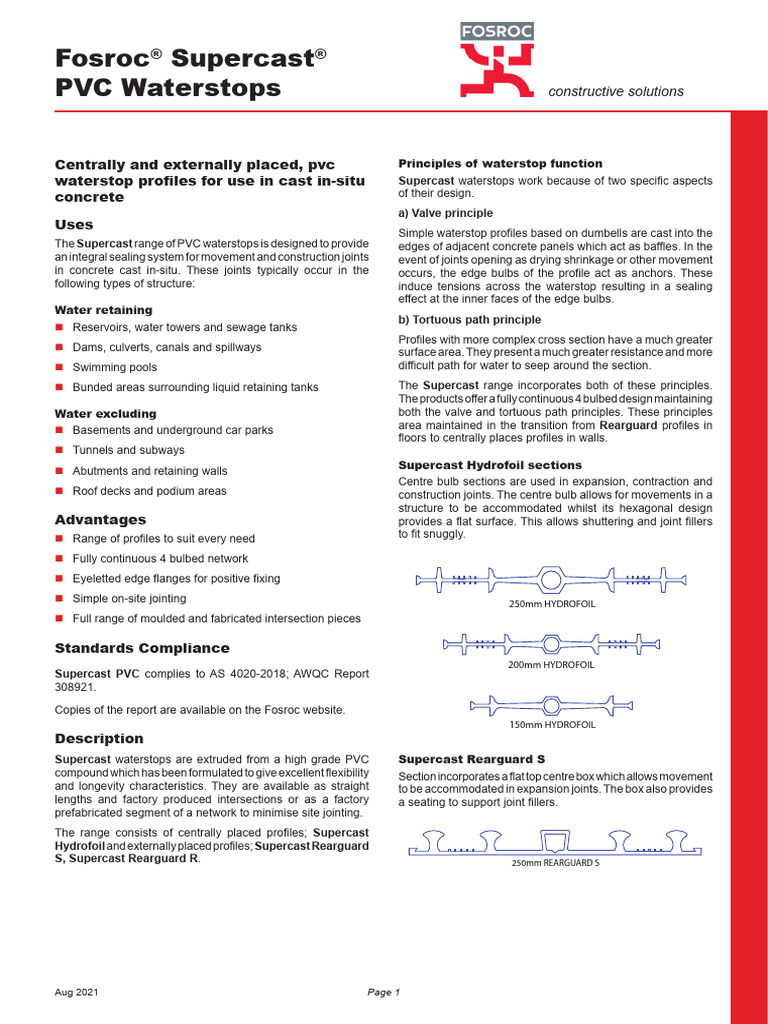 Fosroc Supercast PVC Waterstops TDS | PDF | Concrete | Welding