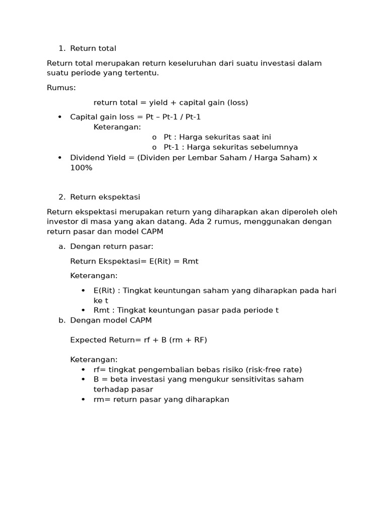 Rumus Return Total dan Ekspektasi Investasi | PDF
