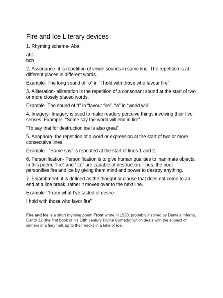 Fire and Ice: Key Literary Devices | PDF