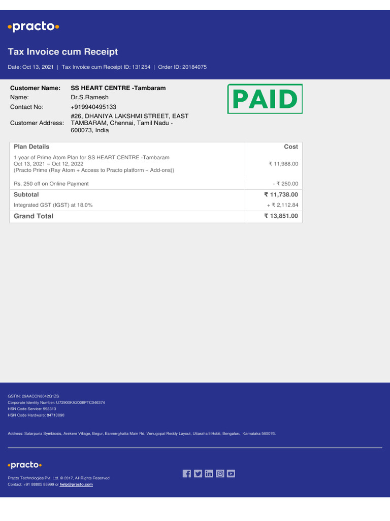 Practo Receipt 131254 | PDF