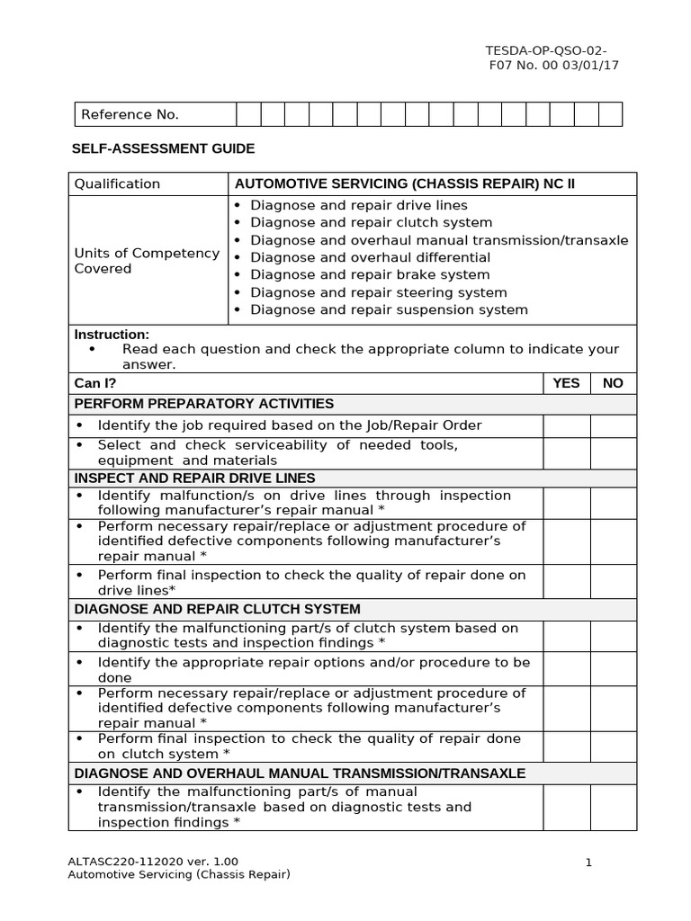 Automotive Servicing Chassis Repair NC II | PDF | Manual Transmission ...