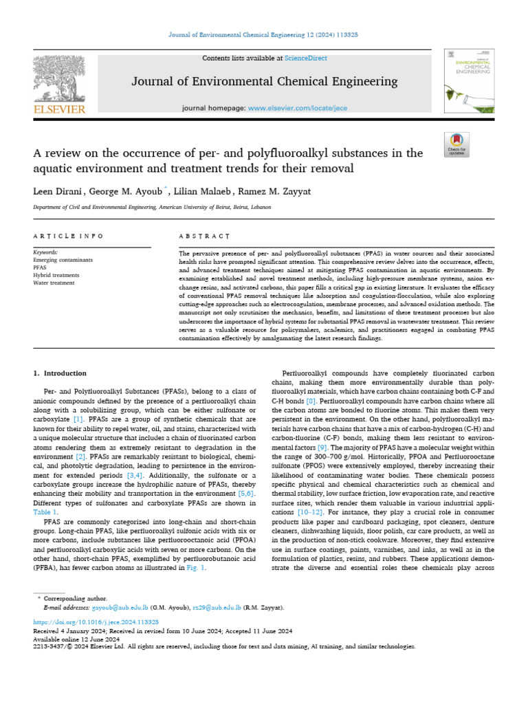 A Review On The Occurrence of Per - and Polyfluoroalkyl Substances in The Aquatic Environment ...