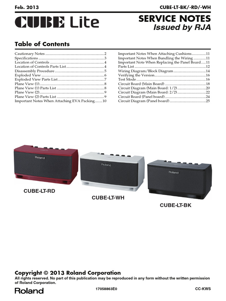 Roland CUBE Lite Service Manual | PDF | Amplifier | Electrical Engineering