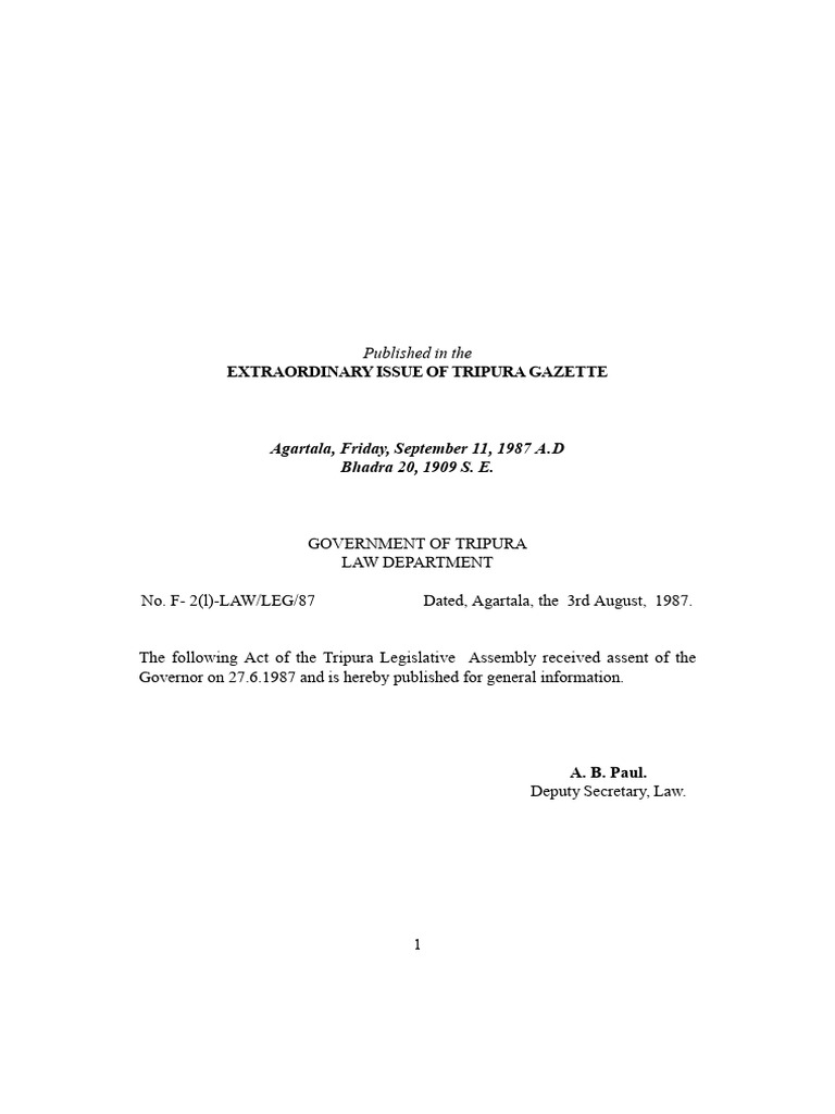 The Tripura Excise Act 1987 | PDF | License | Excise