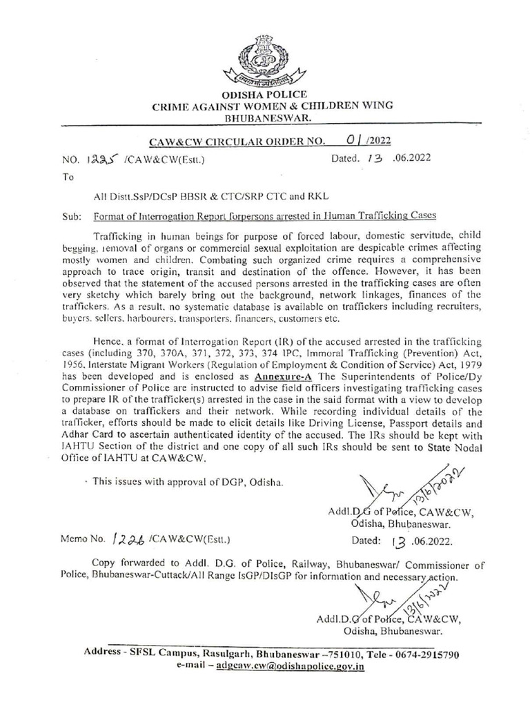 Format of Interrogation Report For Persons Arrested in Human ...