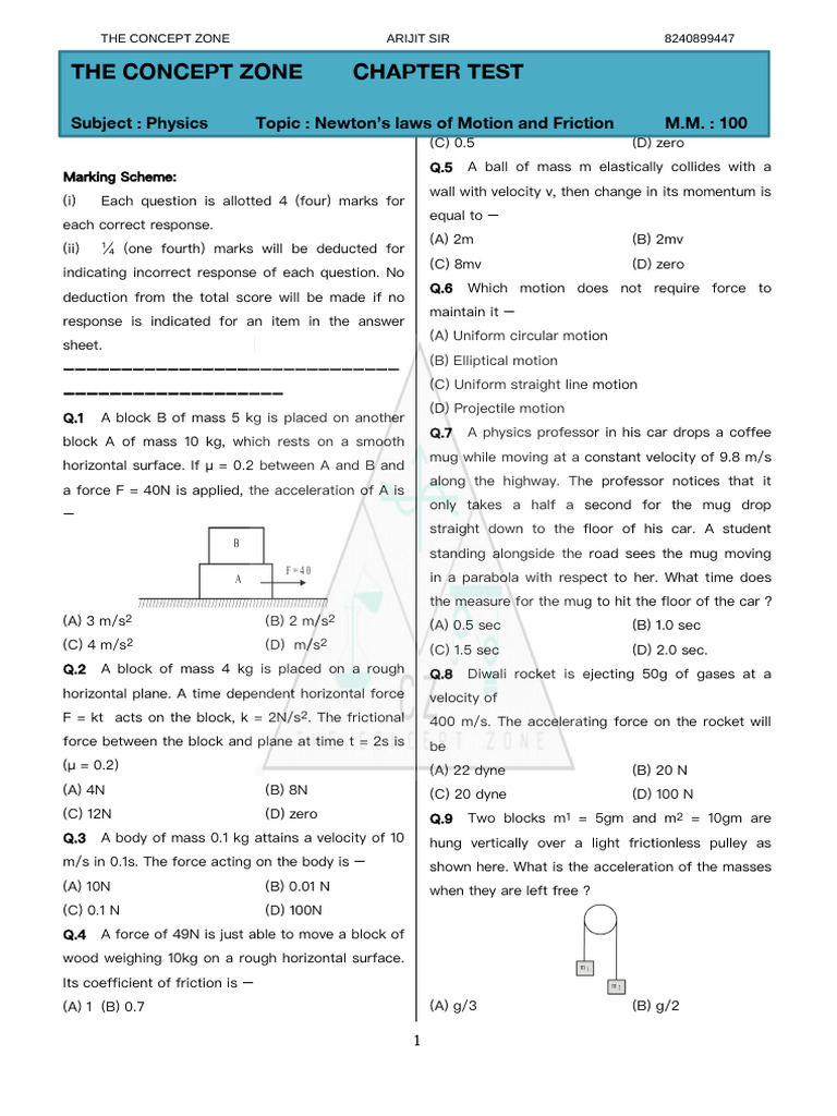 Physics Test: Newton's Laws & Friction | PDF | Force | Friction