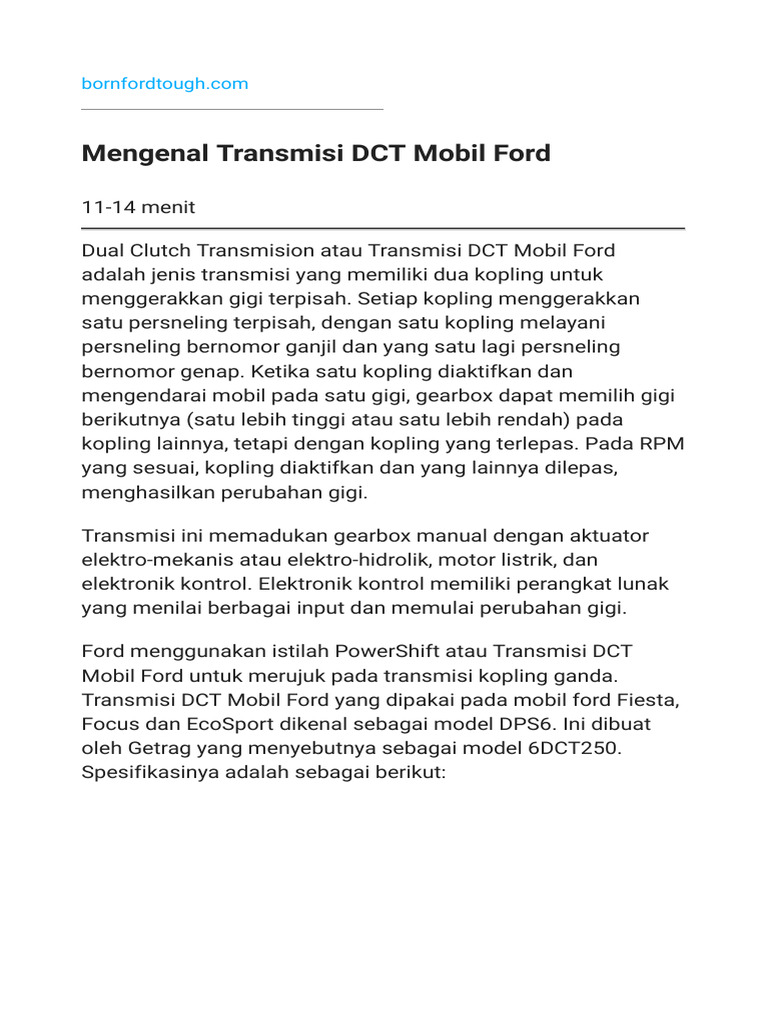 Transmisi DCT pada Mobil Ford | PDF