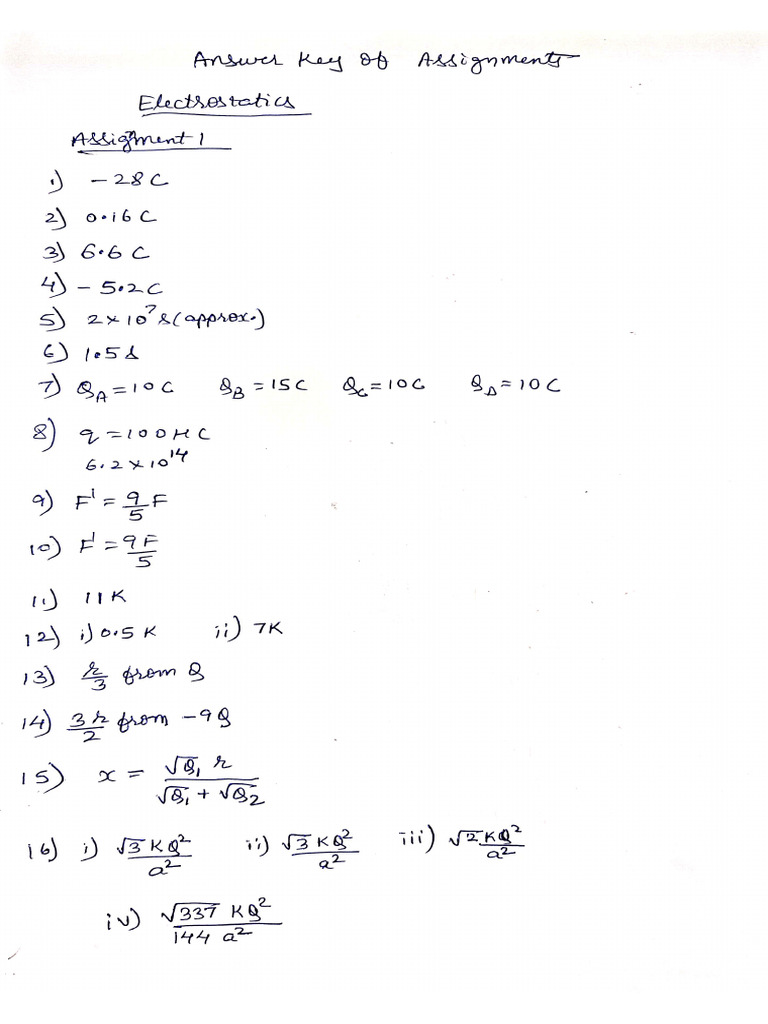 Electrostatics Assign Answer Key | PDF