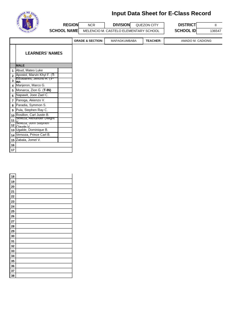 E-Class Record for Melencio School | PDF