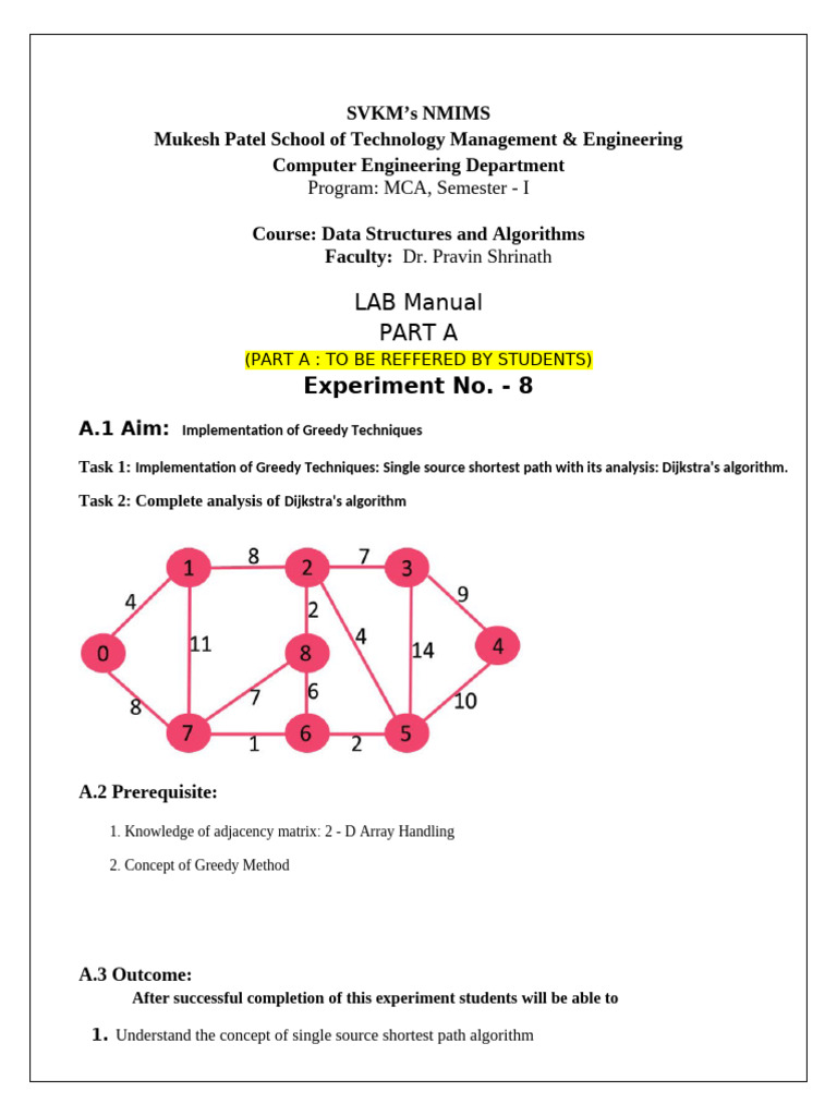 Dijkstra's Algorithm Lab Manual for MCA | PDF | Theoretical Computer ...