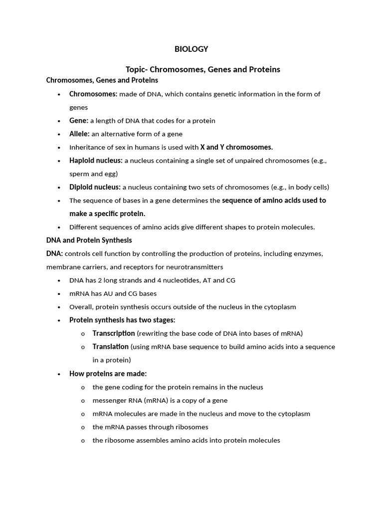 Chromosomes, Genes and Proteins | PDF | Dominance (Genetics) | Gene