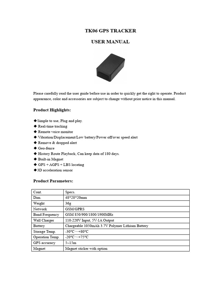 TK06 GPS Tracker User Manual | PDF | Google Play | Mobile App