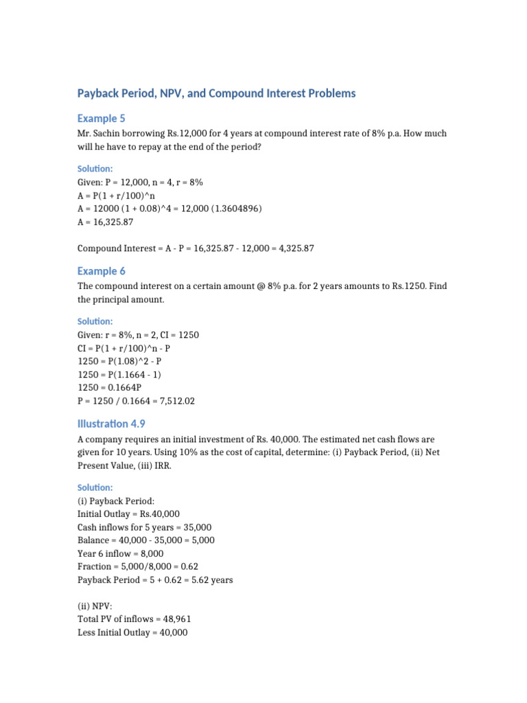 Payback NPV Problems | PDF | Net Present Value | Internal Rate Of Return