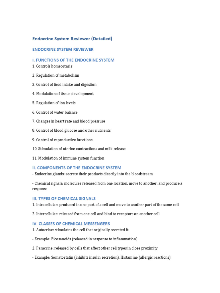 Endocrine System Reviewer Detailed | PDF | Hormone | Endocrine System