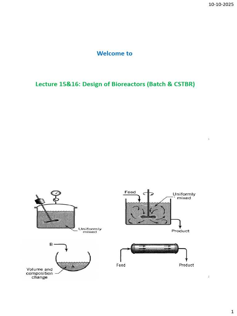 Biochem_Lec 15&16_Design of Bioreactors Batch & CSTBR | PDF | Chemical ...