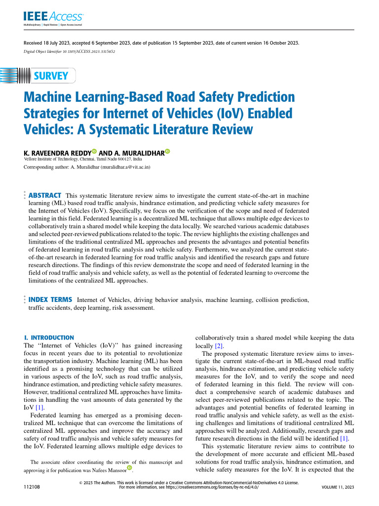 Machine Learning-Based Road Safety Prediction Strategies For Internet of Vehicles IoV Enabled ...