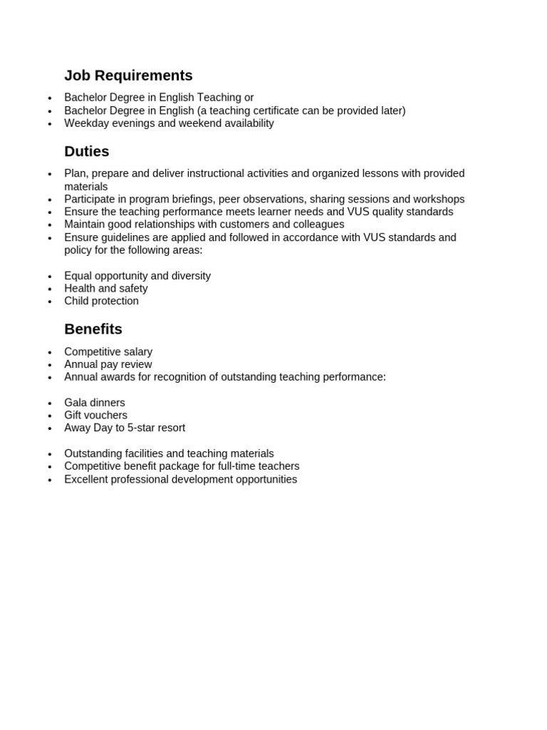 Job Requirements | PDF
