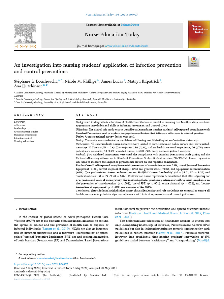 Article About Student Application of Infection Control | PDF | Nursing ...