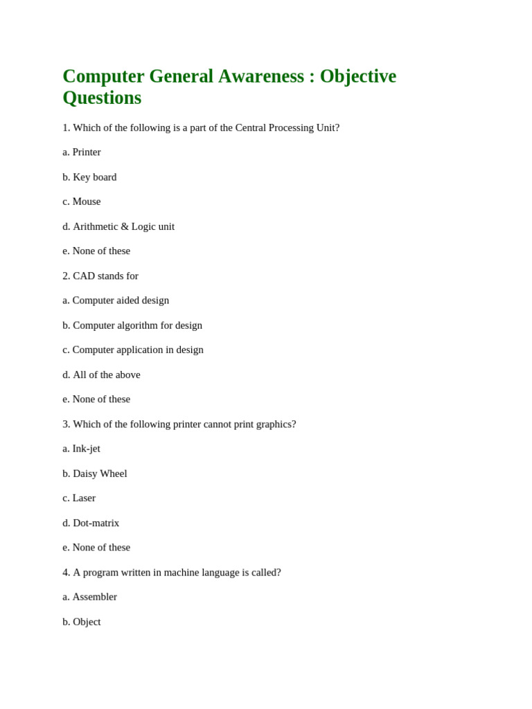 Computer General Awareness | PDF | Computer Program | Programming