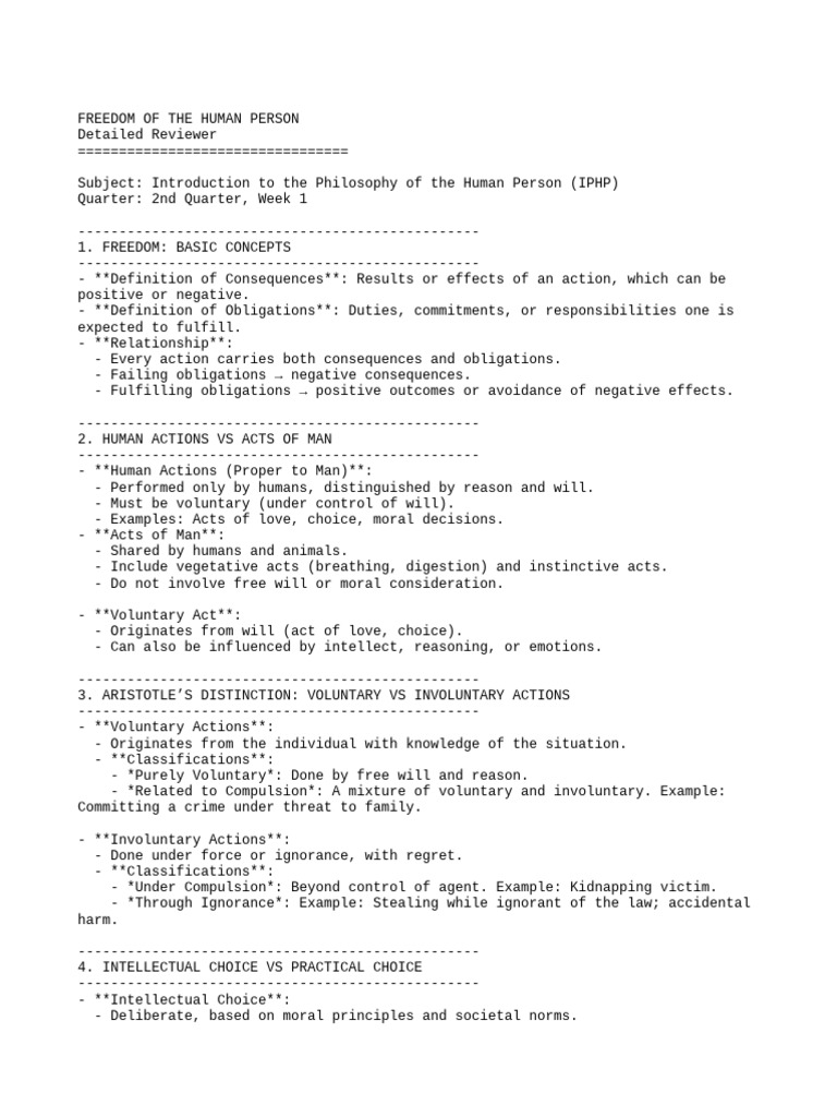 Understanding Human Freedom Concepts | PDF | Free Will | Reason