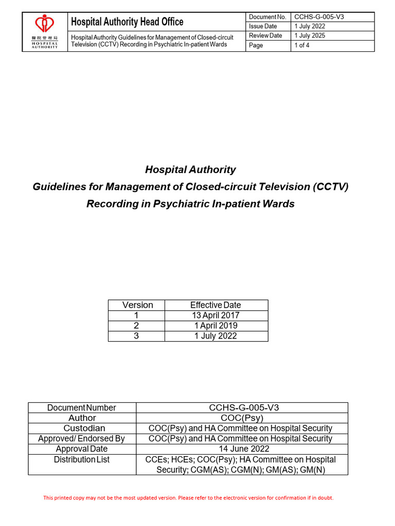 CCTV Guidelines for Psychiatric Wards | PDF | Closed Circuit Television ...