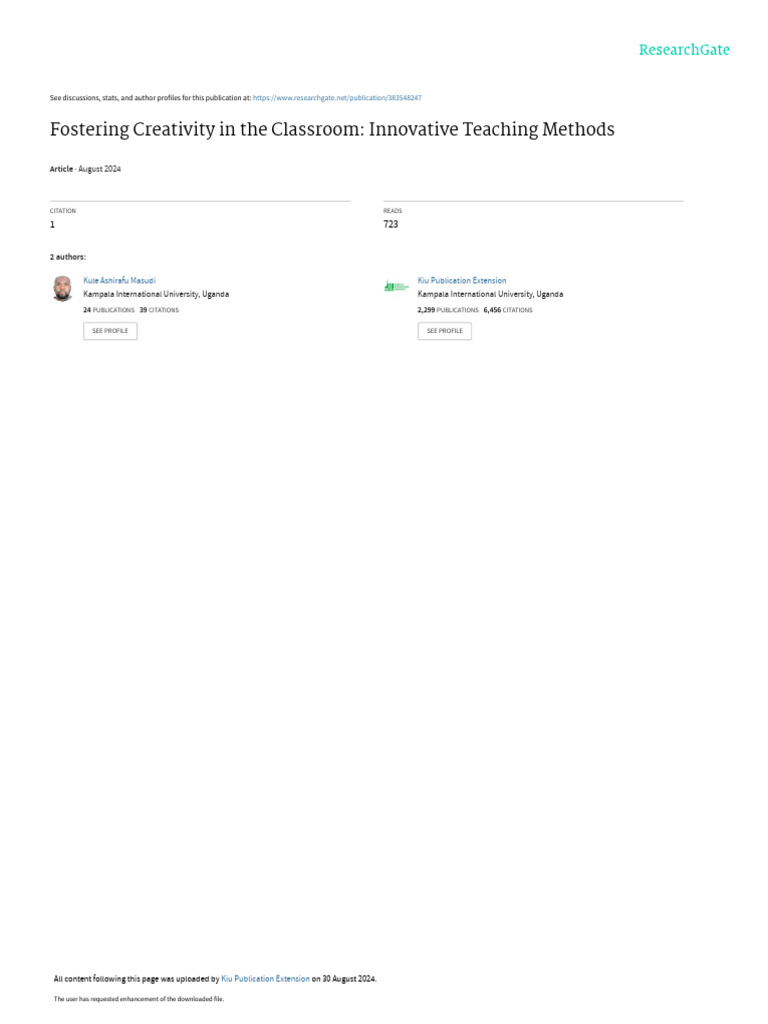 Fostering Creativity in The Classroom Innovative Teaching Methods | PDF | Creativity | Teachers