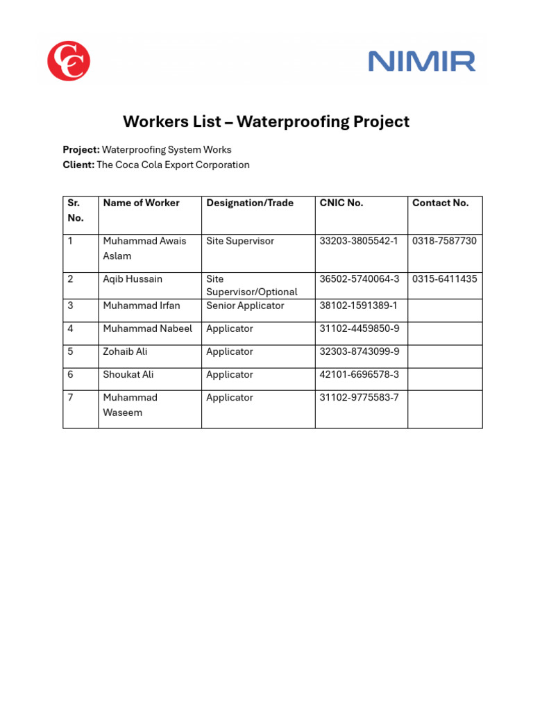 Workers List | PDF