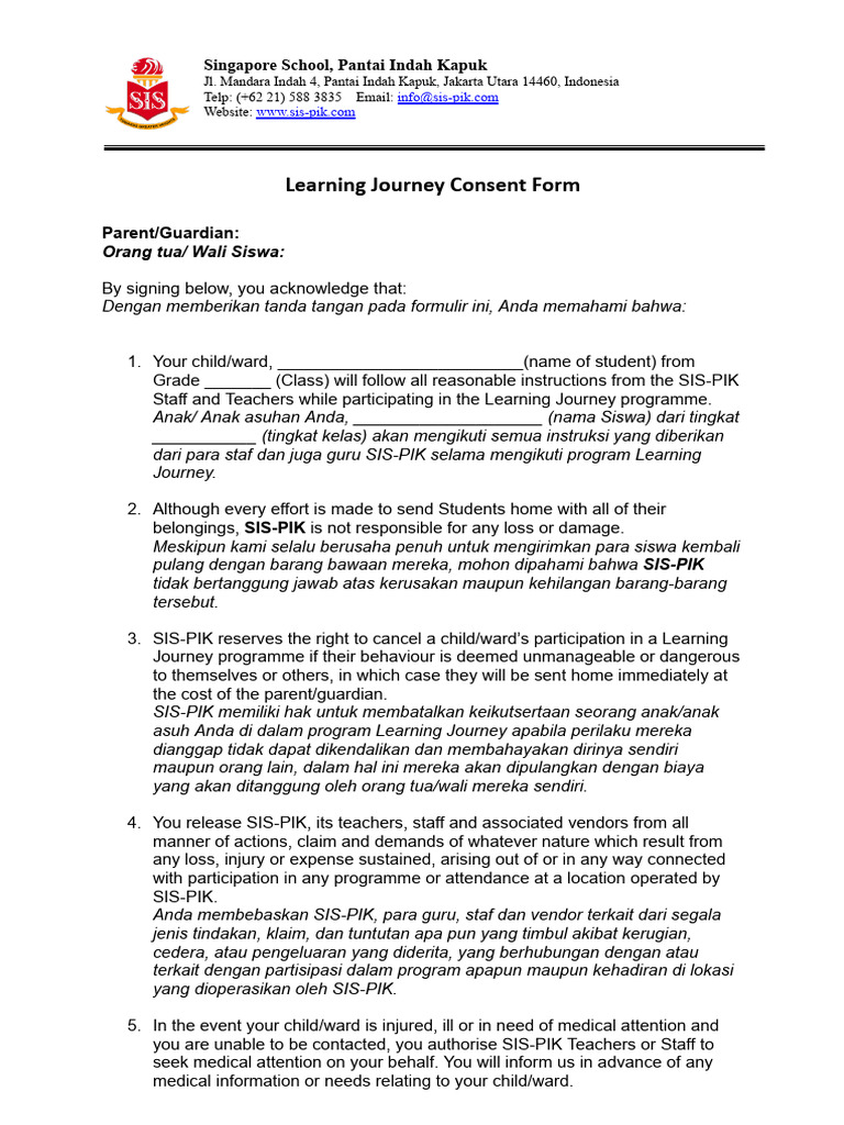 Learning Journey Consent Forms All Languages | PDF