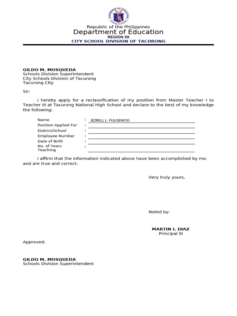 Letter of Intent To Reclassification | PDF
