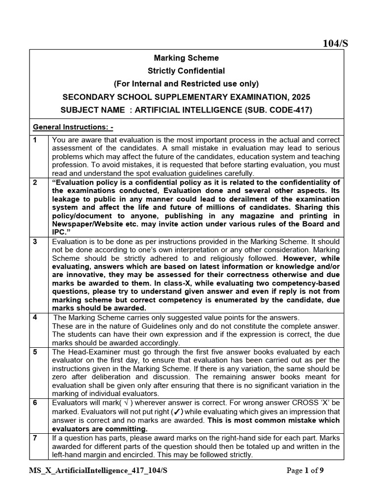 Class 10 AI Marking Scheme 2025 | PDF | Machine Learning | Information ...