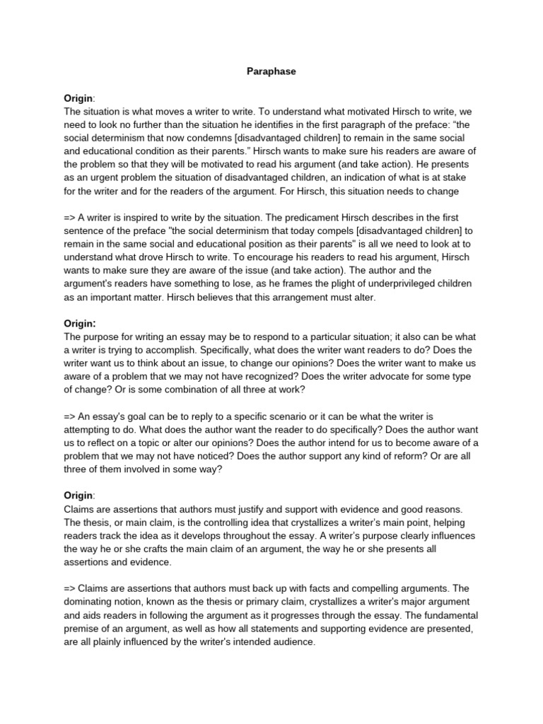 Paraphrasing | PDF | Argument | Essays