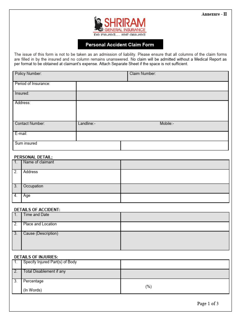 Personal Accident Claim Form | PDF | Complaint | Health Care