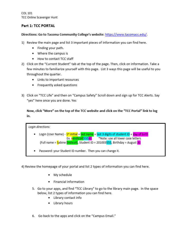TCC Online Scavenger Hunt Guide | PDF | World Wide Web | Internet & Web