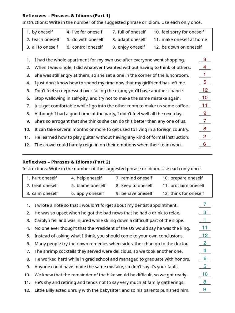 Reflexives Suggestions Fillable Done | PDF