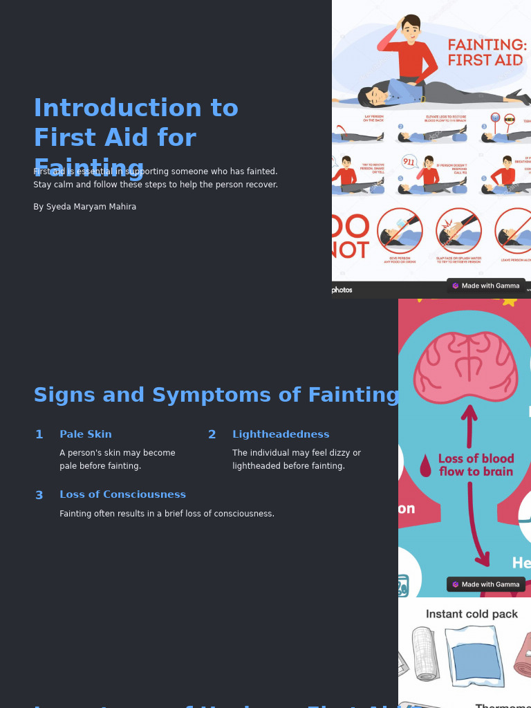 First Aid Steps for Fainting Recovery | PDF