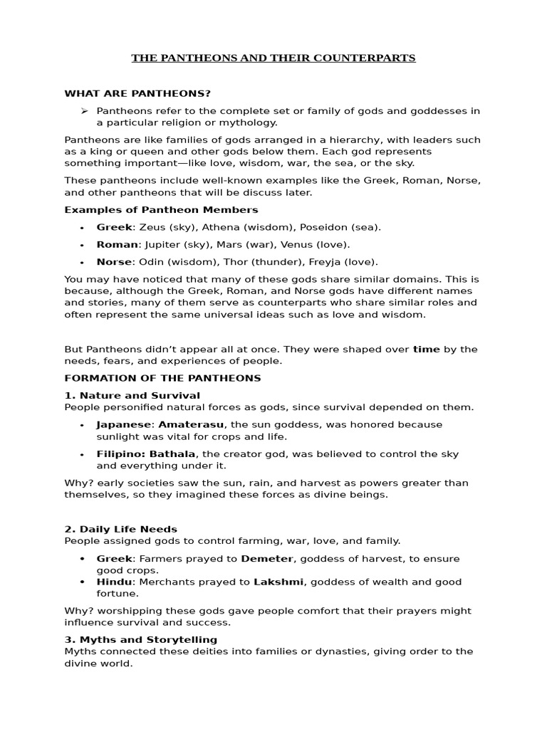 The Pantheons and Their Counterparts | PDF | Deities | Roman Mythology