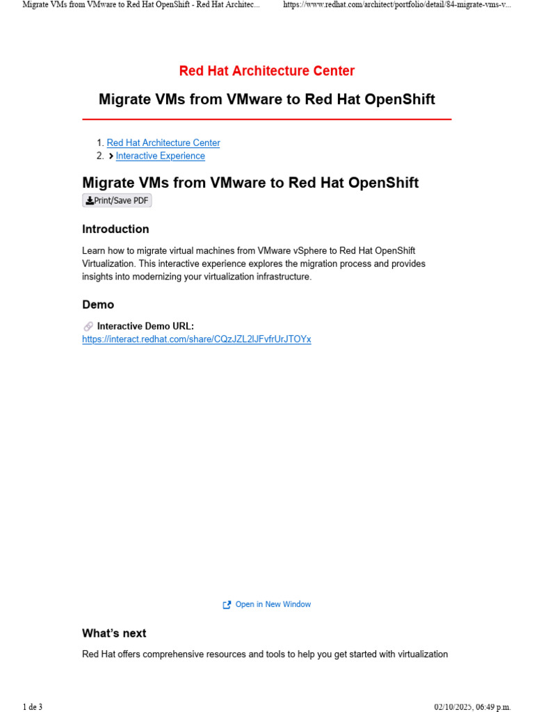 Migrate VMs From VMware To Red Hat Open Shift | PDF | Virtualization | Virtual Machine