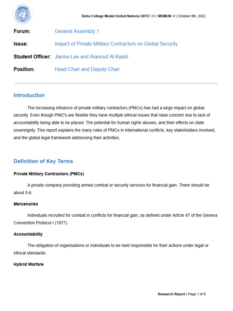 Research Report 'Impact of Military Contractors On Global Security ...
