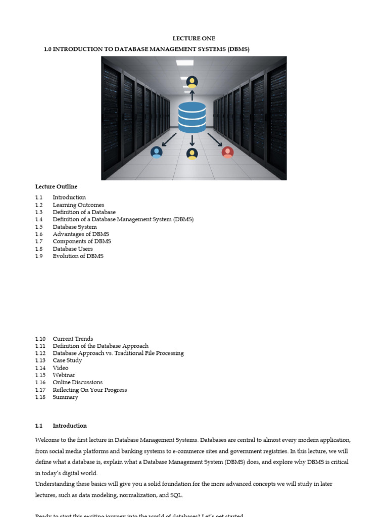 Lecture One - Introduction To Database Management Systems (DBMS) | PDF | Databases | No Sql