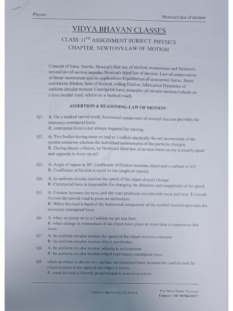 Physics Ch-4 (NLM) Worksheet | PDF