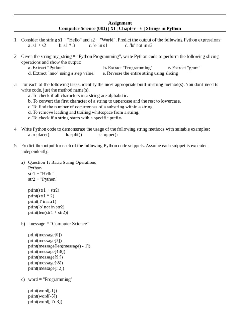 11 - CS - CH - 6 - Assignment Strings | PDF | String (Computer Science ...