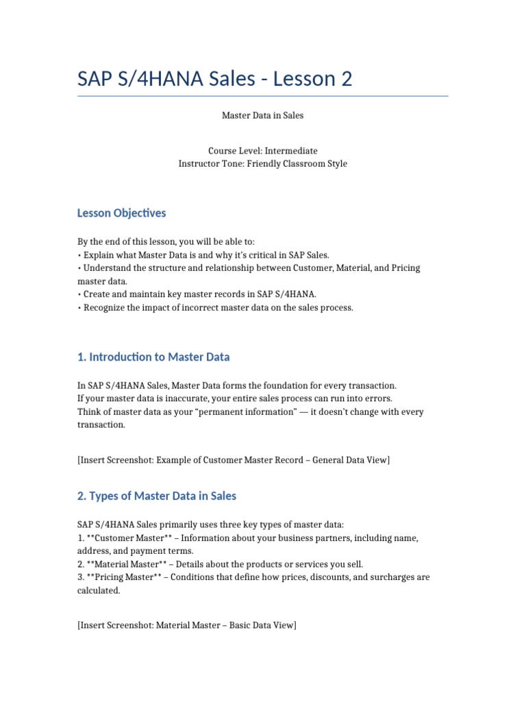 Master Data Essentials in SAP Sales | PDF | Pricing | Discounting