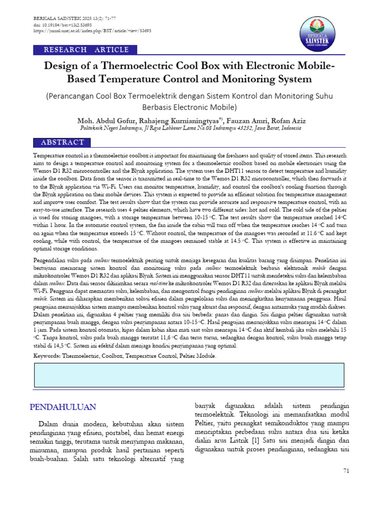 Design of A Thermoelectric Cool Box With Electronic Mobile-Based ...