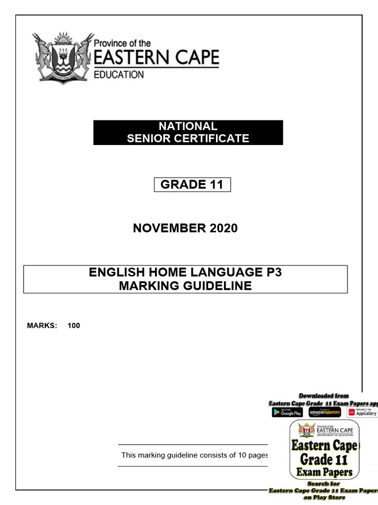 Grade 11 English Home Language Marking Guide | PDF | Vocabulary | Essays