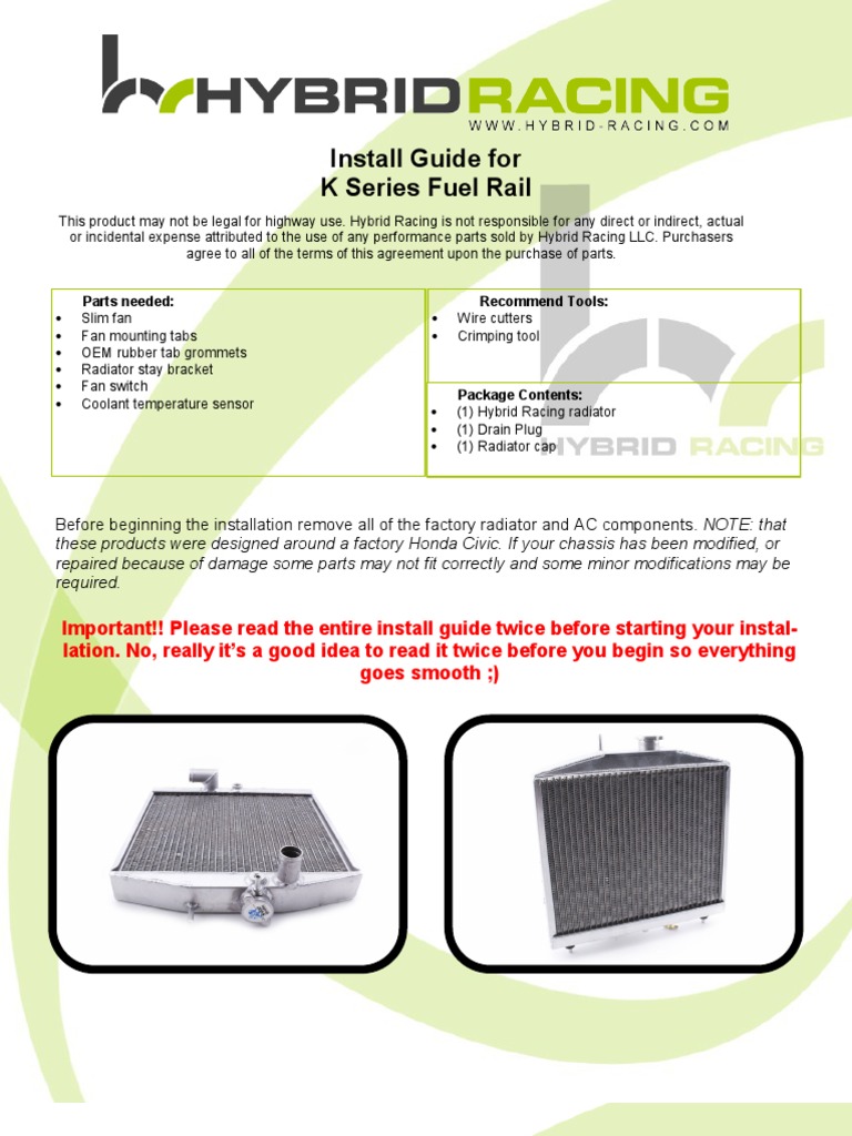 Hybrid Racing K-Swap Radiator Install Guide | PDF | Radiator | Hybrid ...