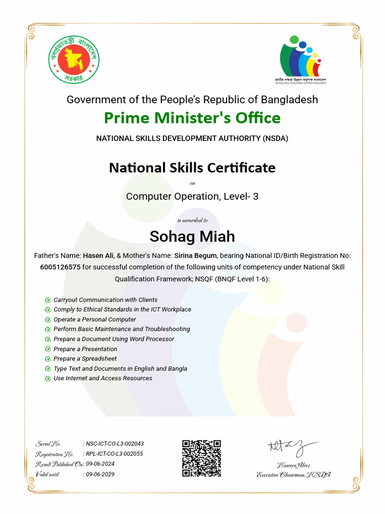 Certificate Sohag Miah | PDF