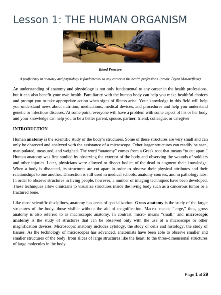 Lesson 1 The Human Organism | PDF | Nutrients | X Ray