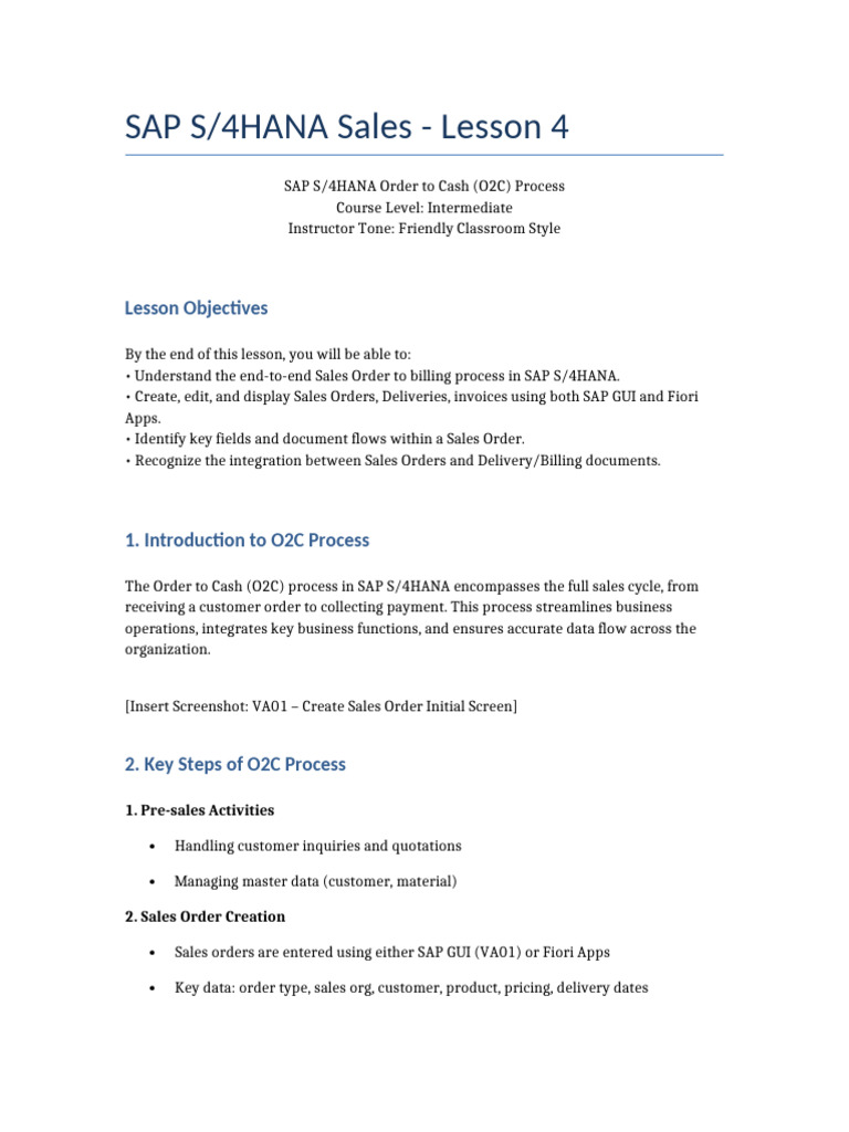 SAP S/4HANA O2C Process Overview | PDF | Invoice | Computing