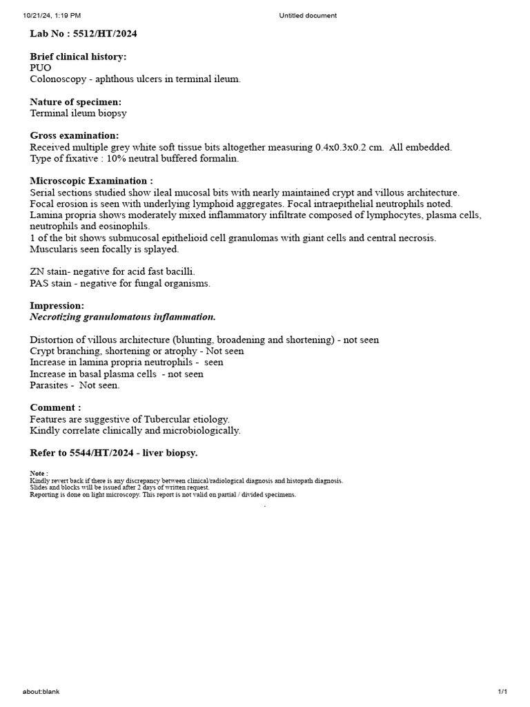 Nikitha Madas Terminal Ileum Biopsy Report | PDF