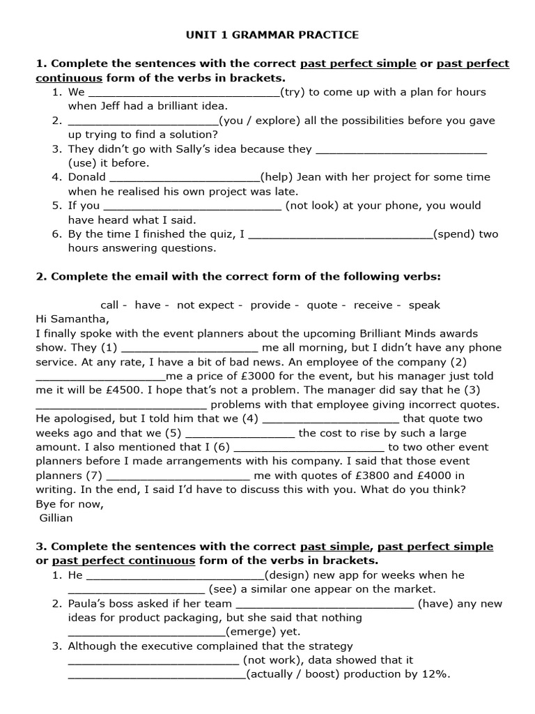 Unit 1 Grammar Exercises | PDF | Grammar | Linguistics